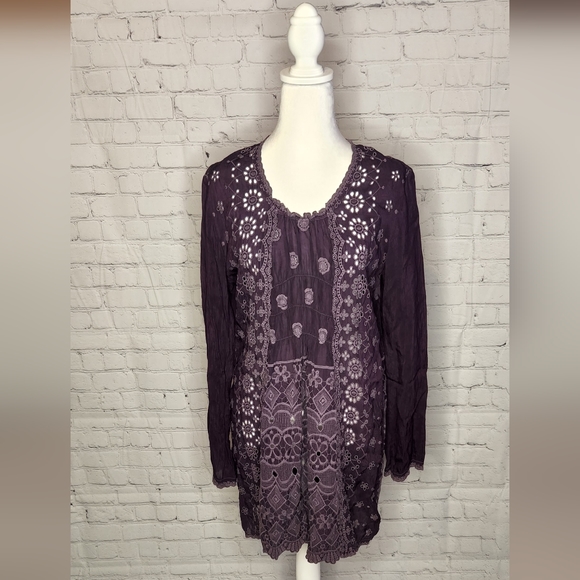 Johnny Was | Dresses | Johnny Was Purple Long Sleeve Eyelet Dress ...